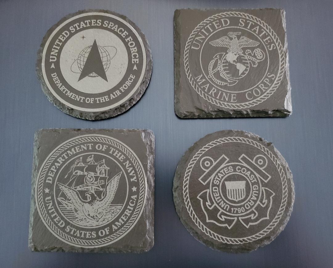 Military Logo Slate Coasters – PineStateCustomsCo